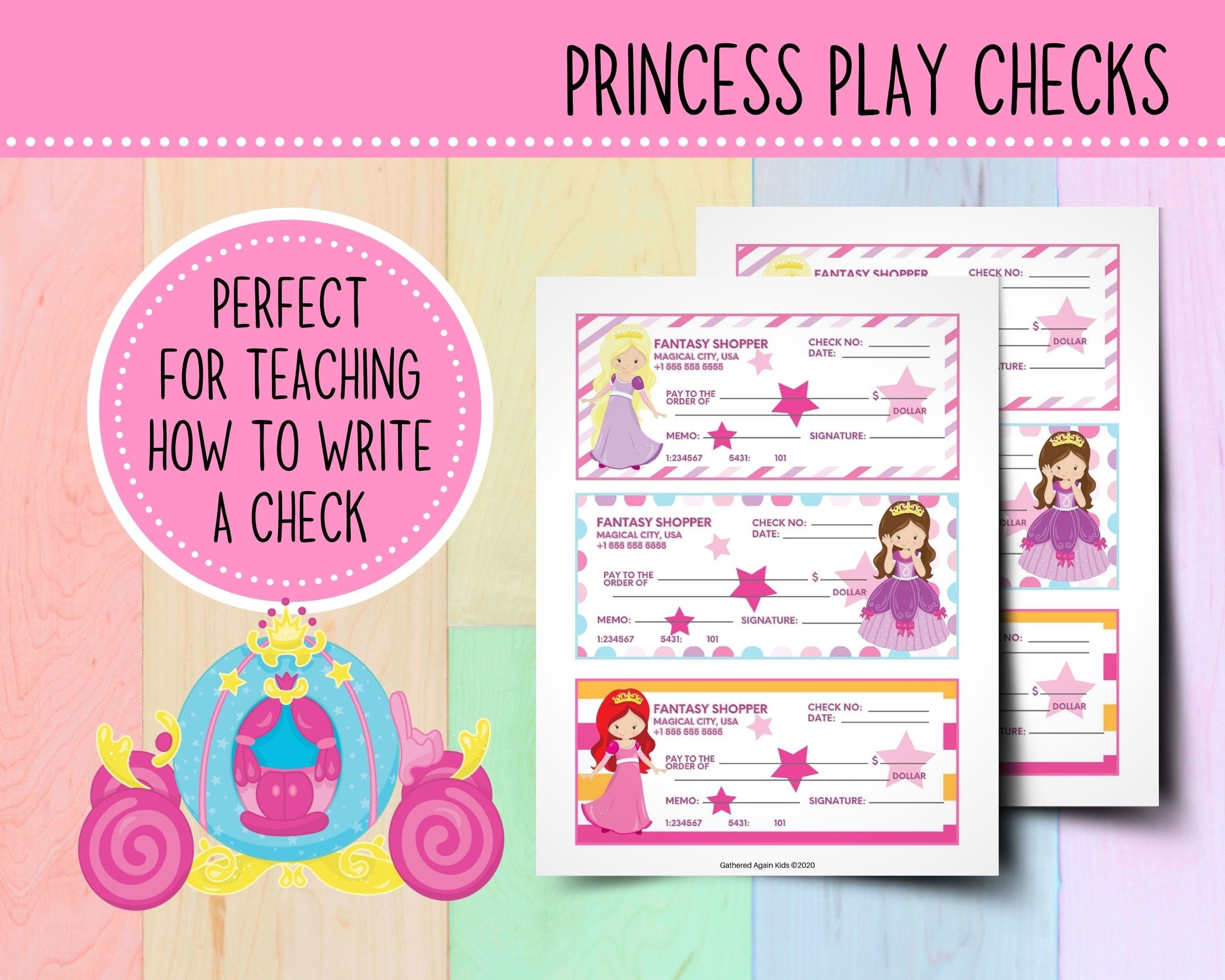 Princess Play Checks for Kids | Money Math | Play Money | Kindergarten ...