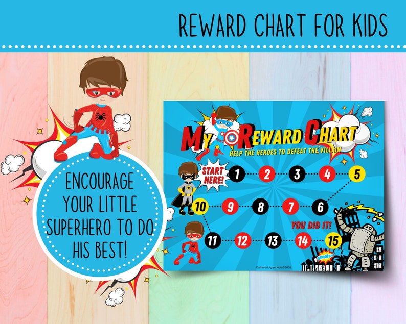 Superhero Reward Chart for Boys | Reward System | Responsibility Chore ...