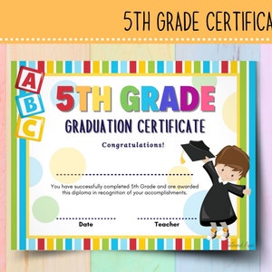 Rainbow 5th Grade Graduation Certificate | 5th Grade Diploma for Kids ...