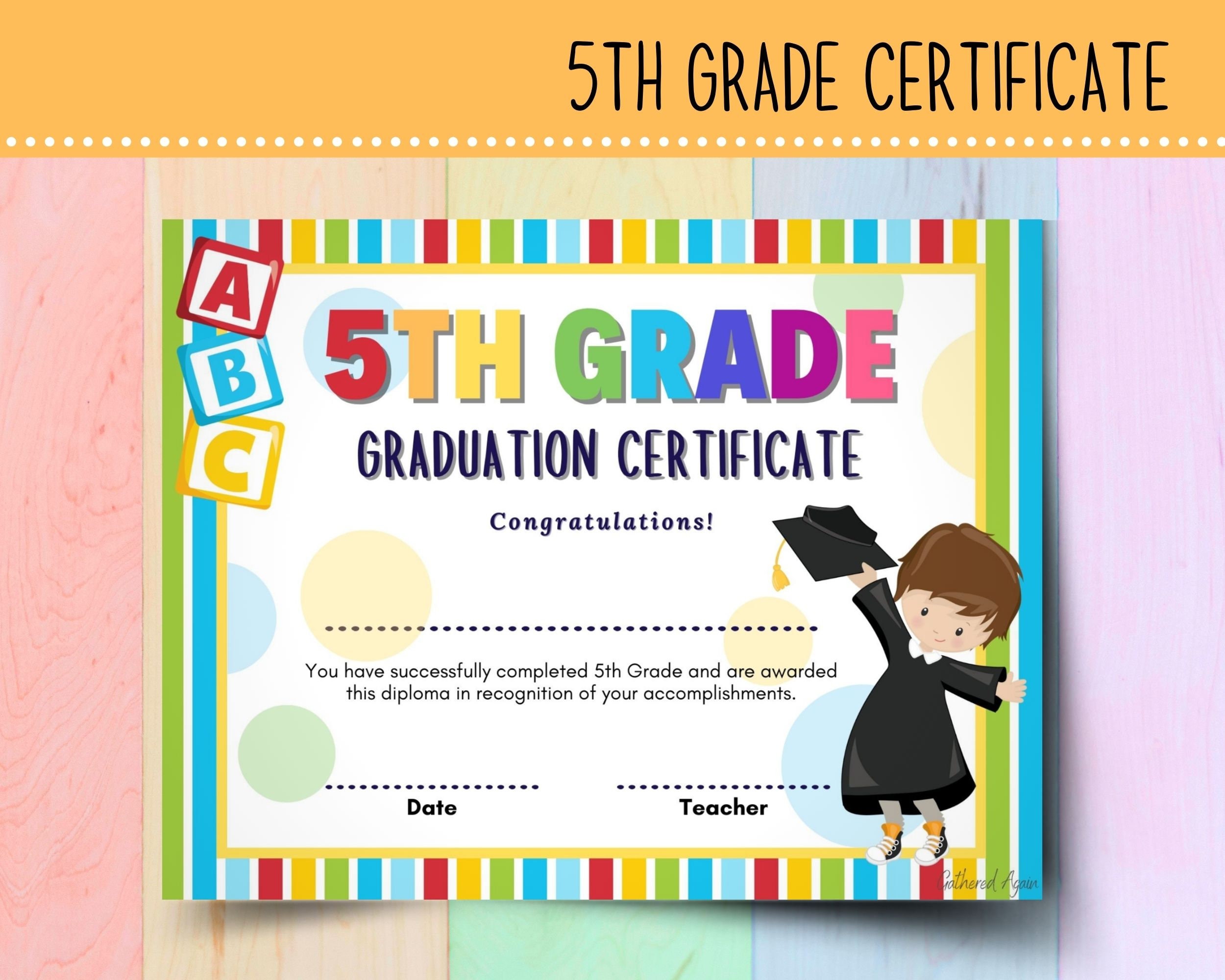 Rainbow 5th Grade Graduation Certificate | 5th Grade Diploma for Kids ...
