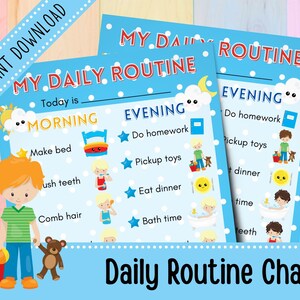 Daily Routine Chart for Boys | Schedule Reminder | Sticker Reward Chart ...