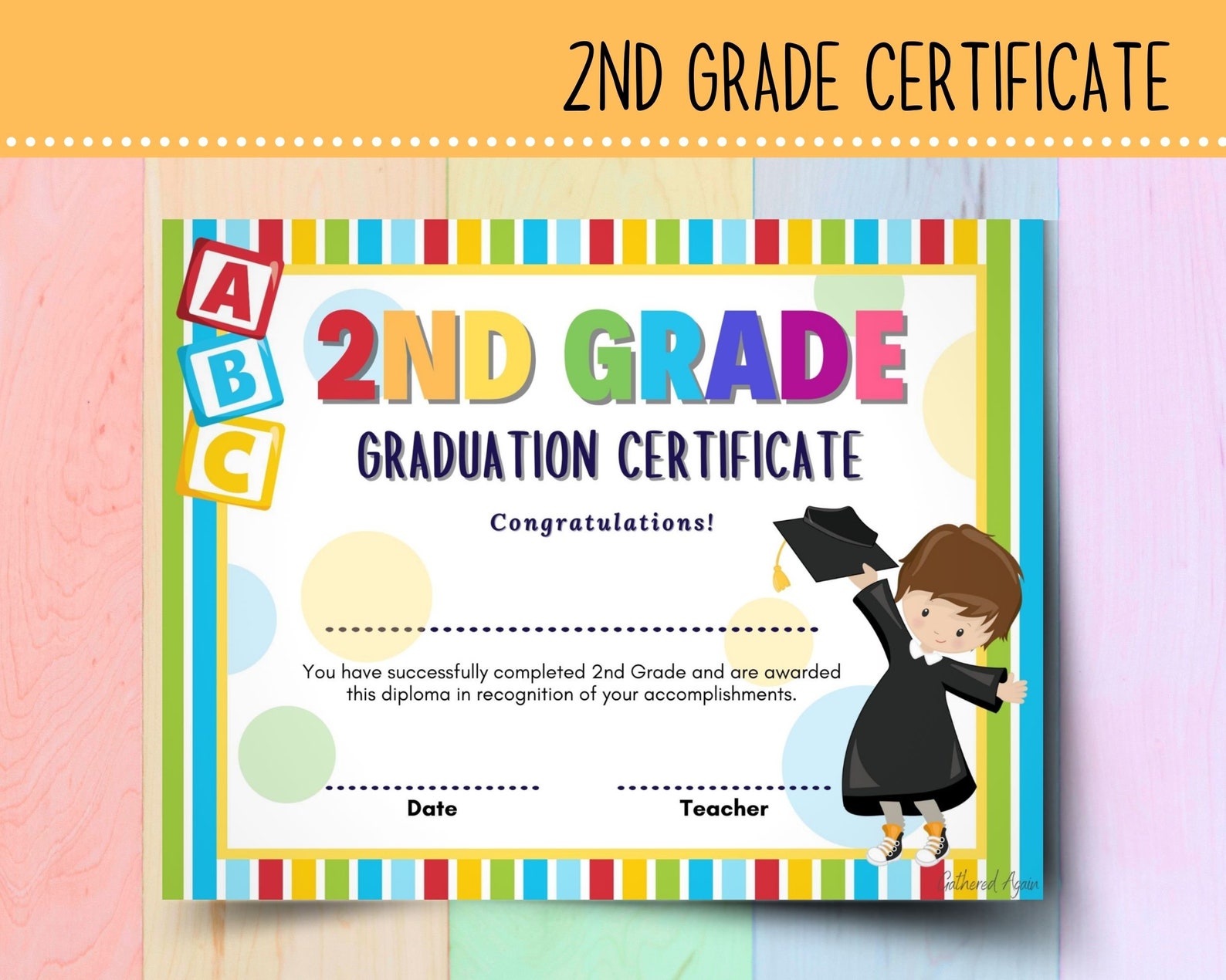 Rainbow 2nd Grade Graduation Certificate | 2nd Grade Diploma for Kids ...