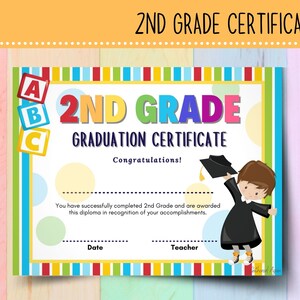 Rainbow 2nd Grade Graduation Certificate | 2nd Grade Diploma for Kids ...