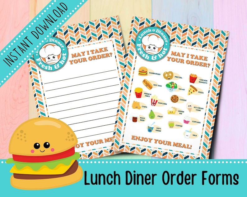 Lunch Diner Order Forms | Play Restaurant | Fast Food | Activities for ...
