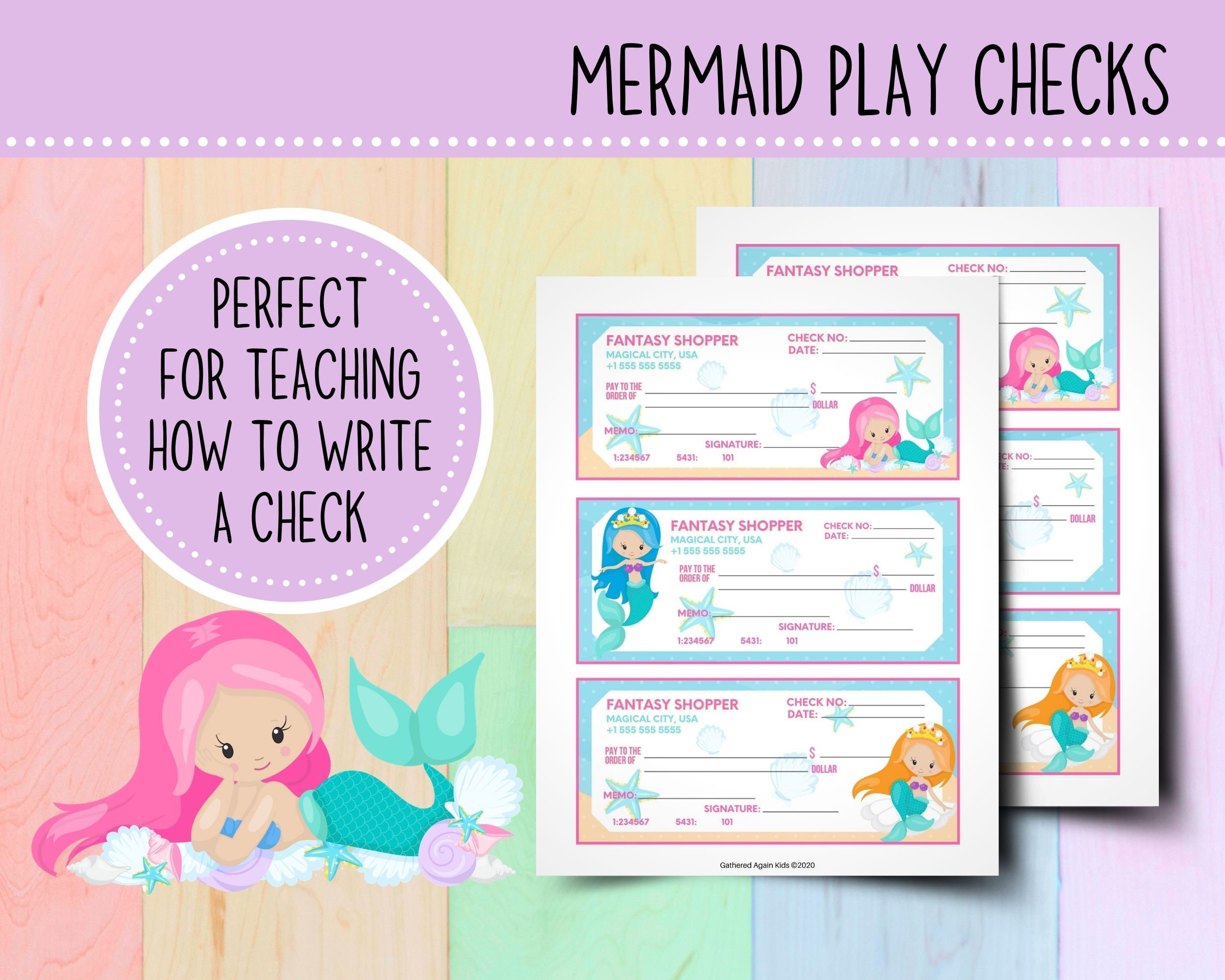 Mermaid Play Checks for Kids | Money Math | Play Money | Kindergarten ...