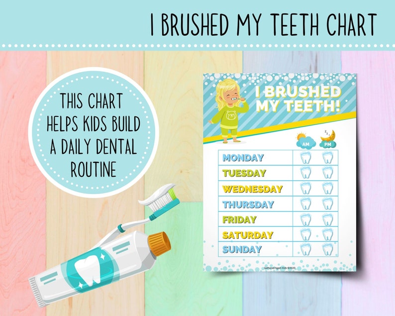 Teeth Brushing Chart for Girls | Brush Teeth Reminder | Sticker Reward ...