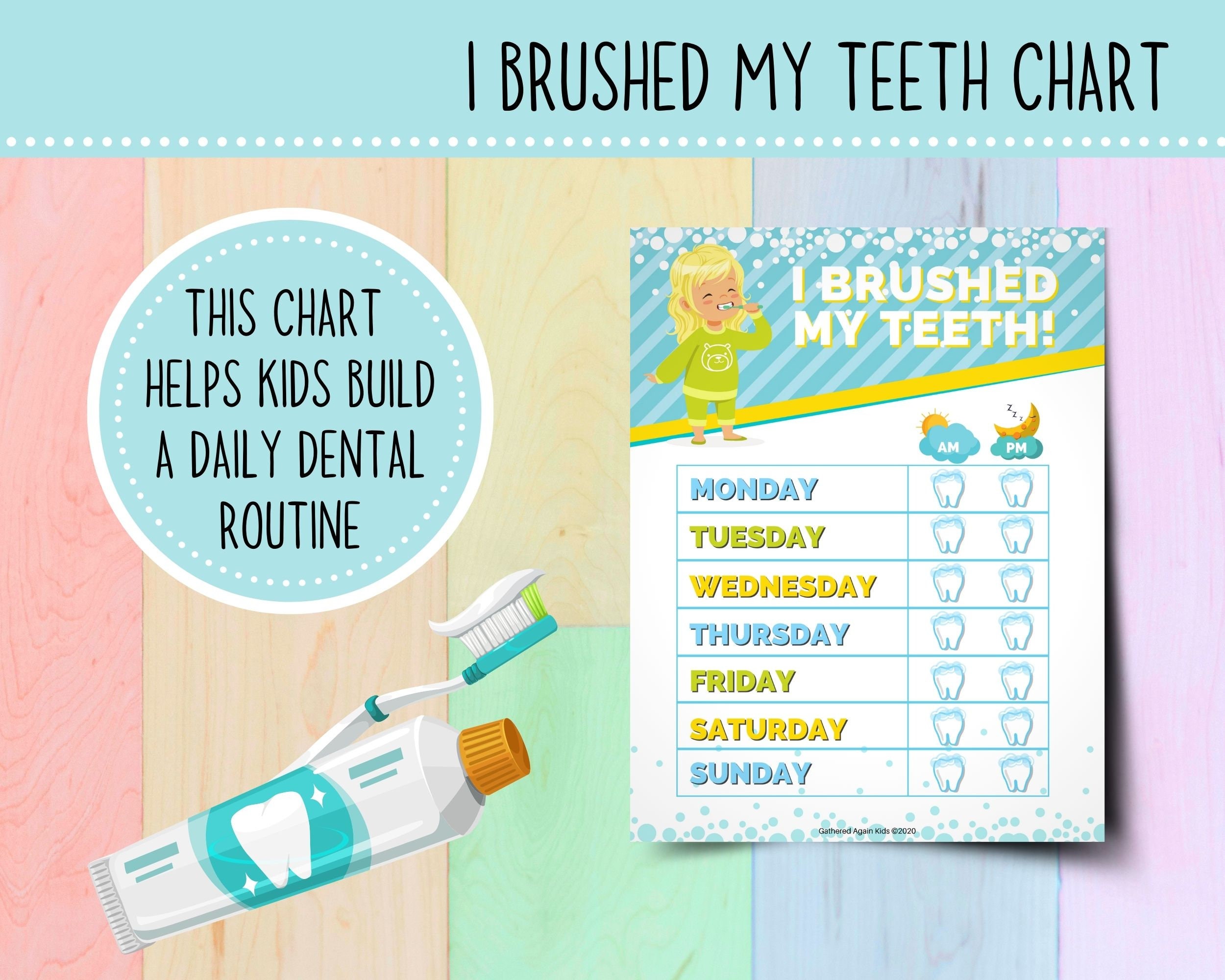 Teeth Brushing Chart for Girls | Brush Teeth Reminder | Sticker Reward ...