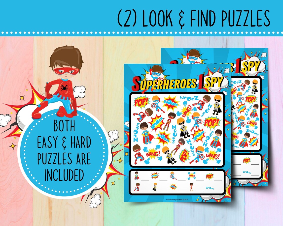 Superhero I Spy Puzzles Superhero Games for Kids Look and - Etsy