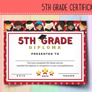 Printable 5th Grade Graduation Certificate 2022 Star Student - Etsy