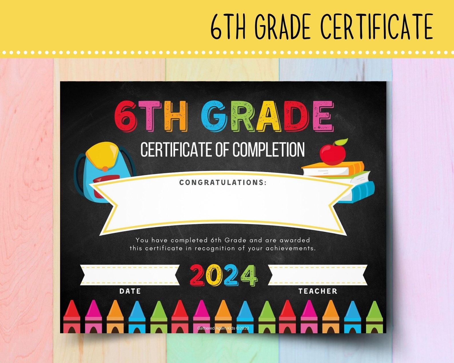Printable 6th Grade Graduation Certificate 2024 | Chalkboard Graduation ...