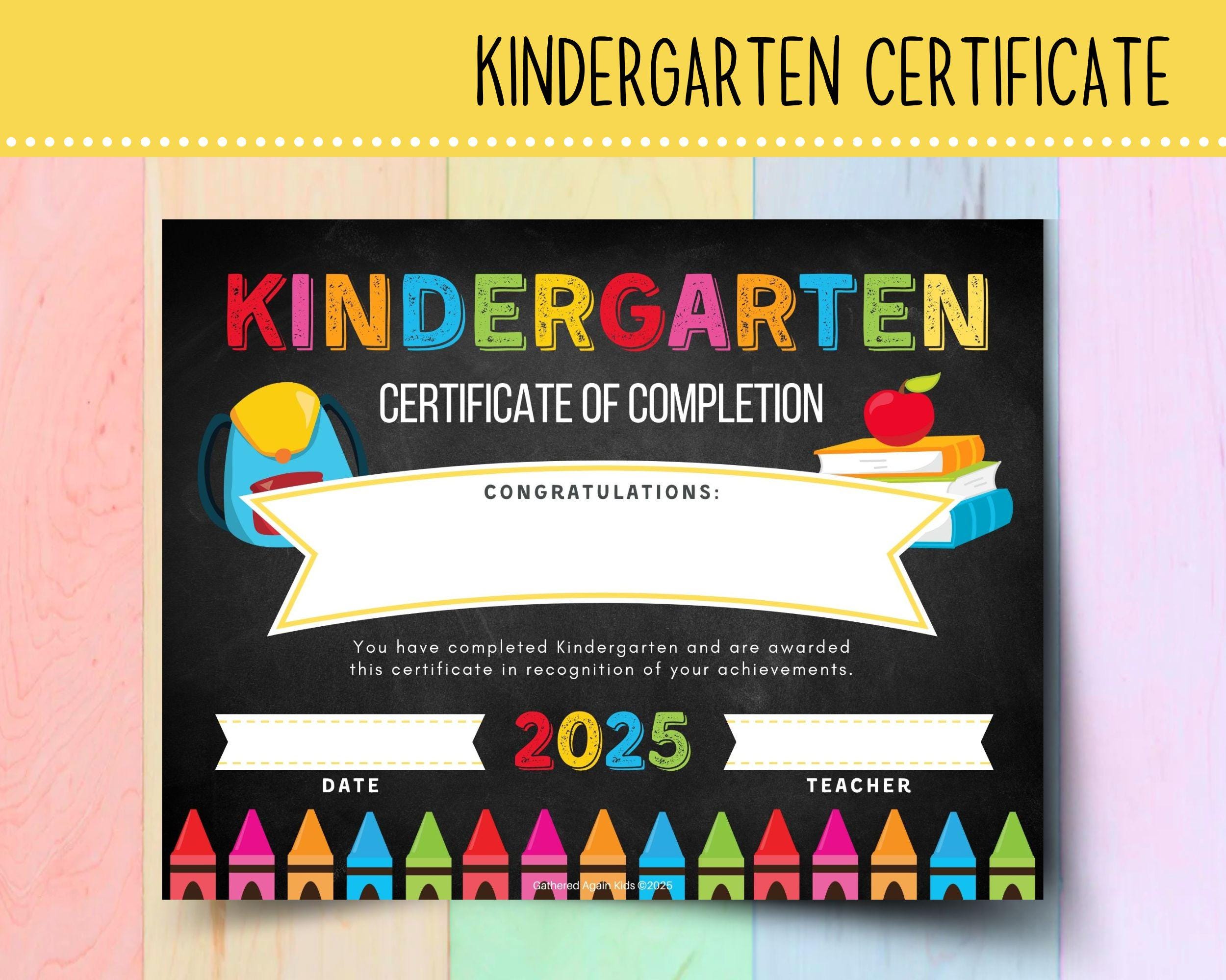 Printable Kindergarten Graduation Certificate 2025 | Chalkboard ...