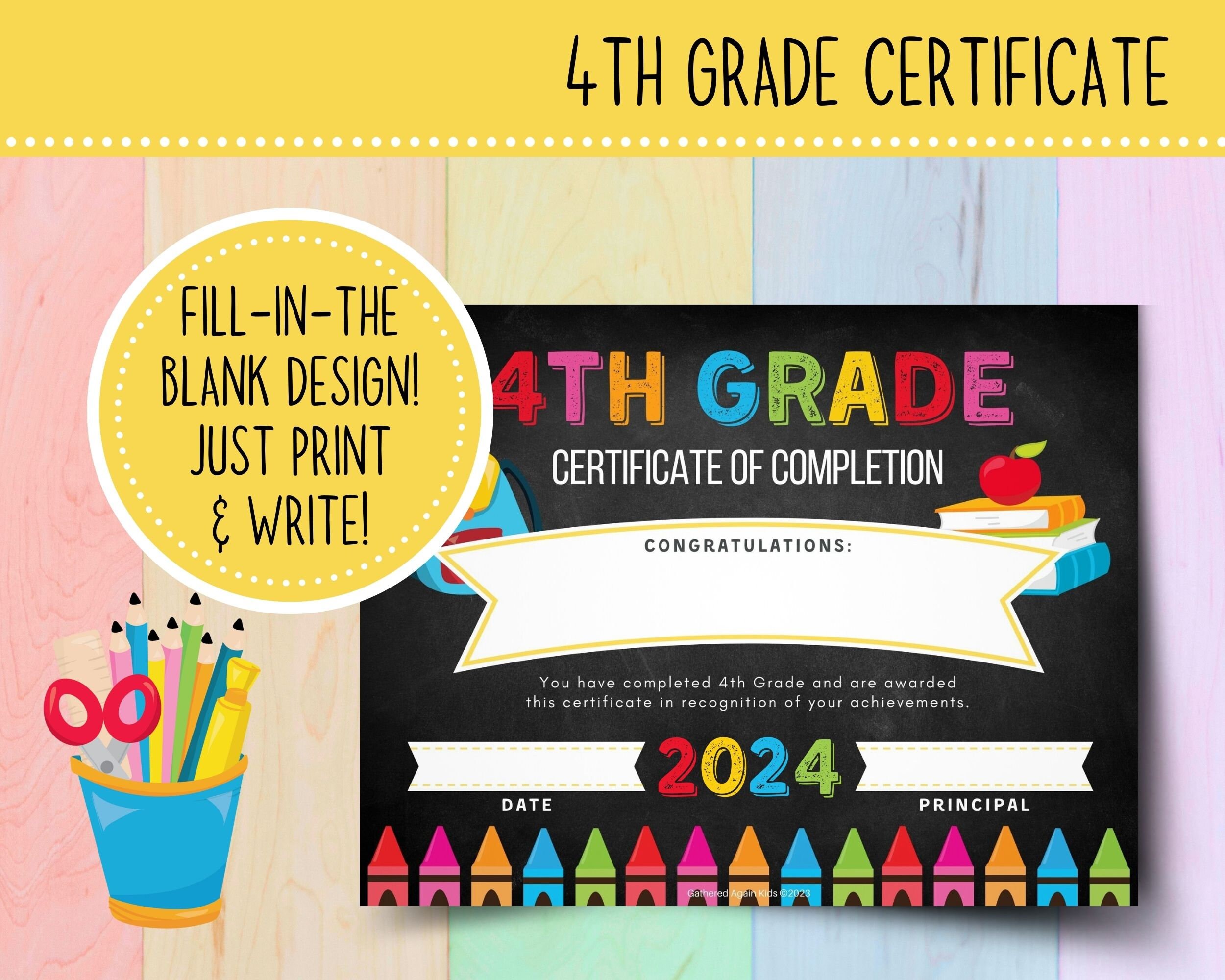Printable 4th Grade Graduation Certificate 2024 | Chalkboard Graduation ...