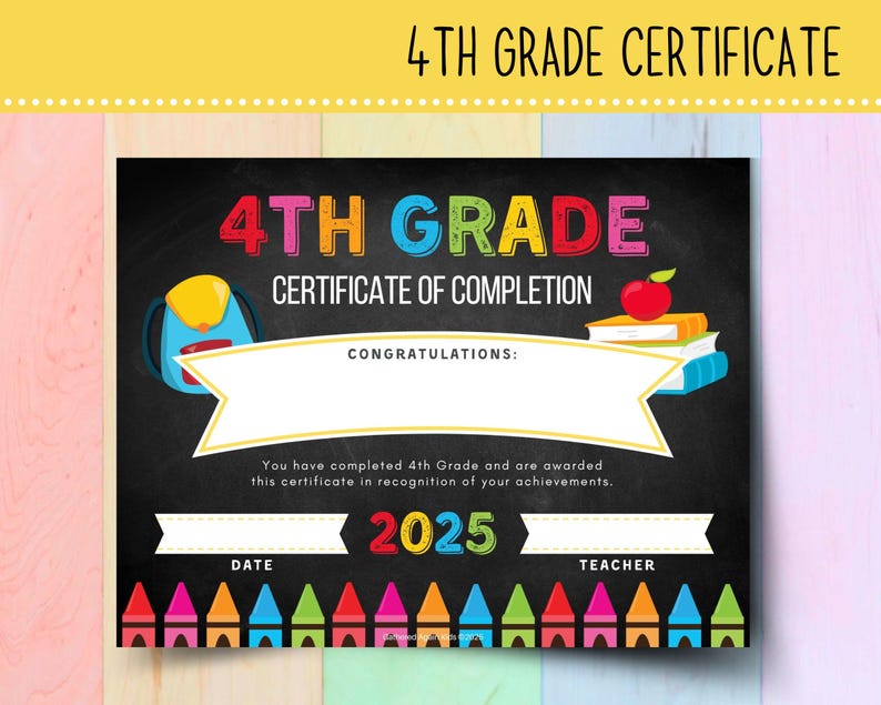 Printable 4th Grade Graduation Certificate 2025 | Chalkboard Graduation ...
