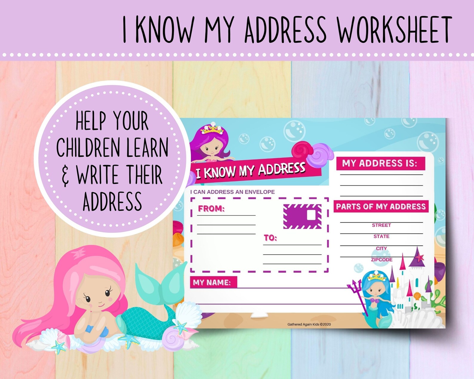 I Know My Address Worksheet - Mermaid | Learn Your Address | Preschool ...