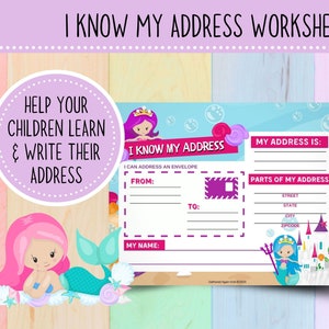 I Know My Address Worksheet - Mermaid | Learn Your Address | Preschool ...