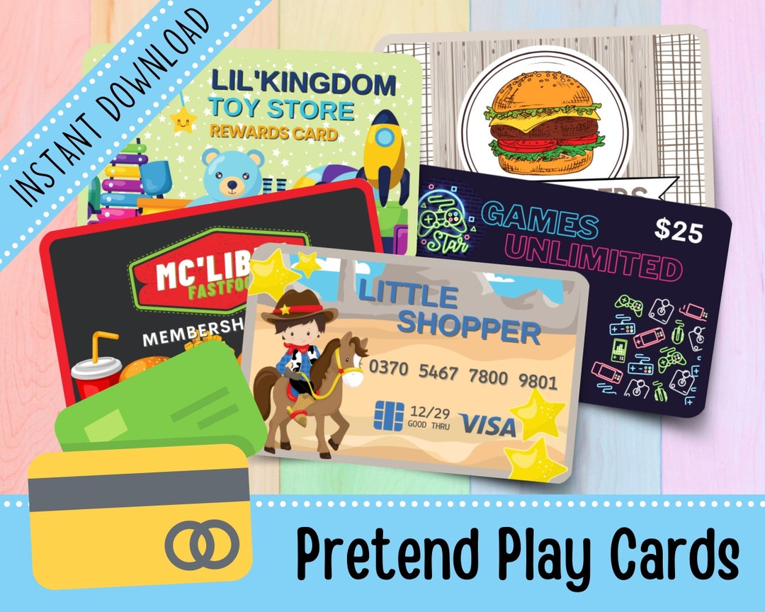Pretend Play Cards for Kids | Fake Credit Cards for Kids | Play Money ...
