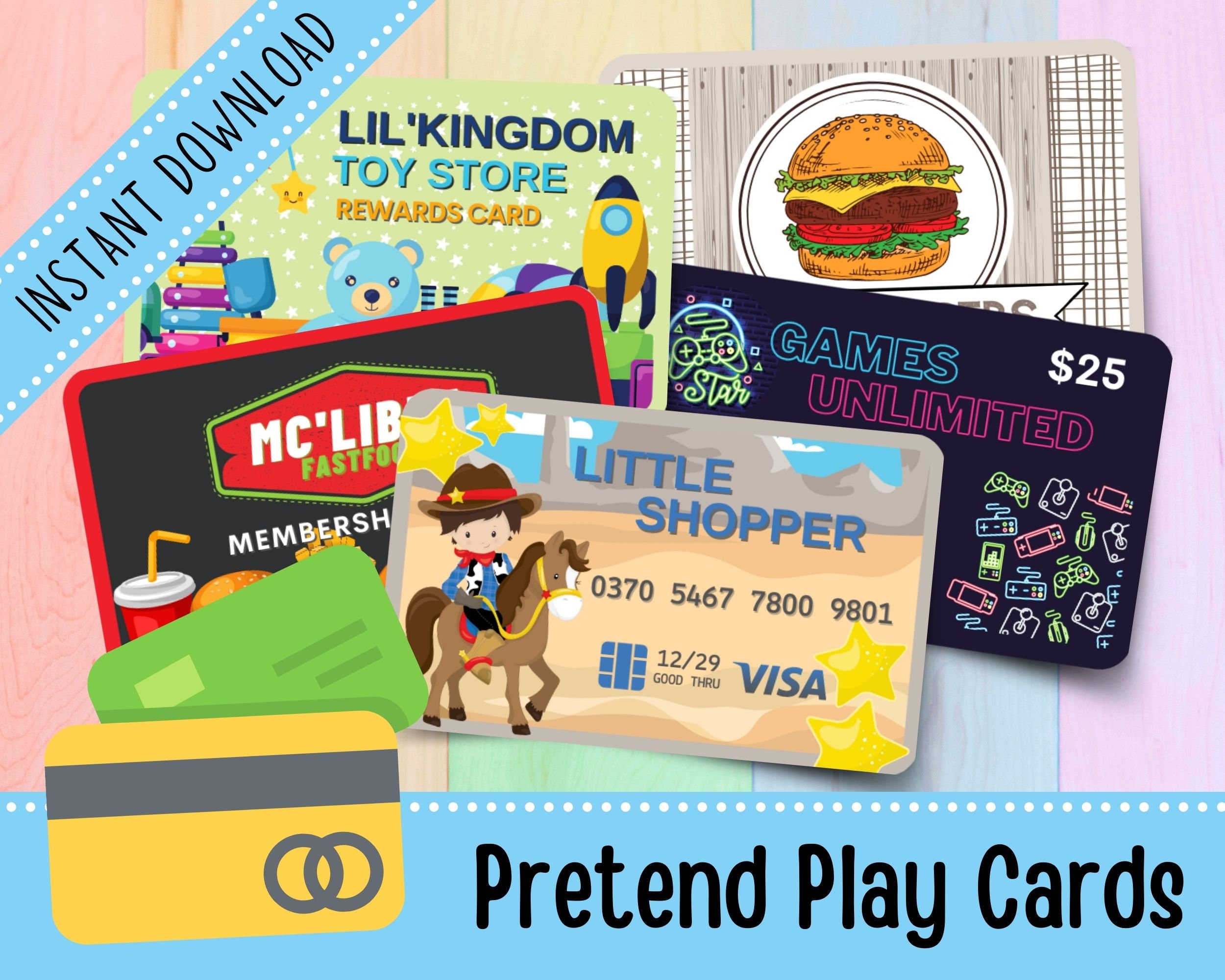 Pretend Play Cards for Kids | Fake Credit Cards for Kids | Play Money ...