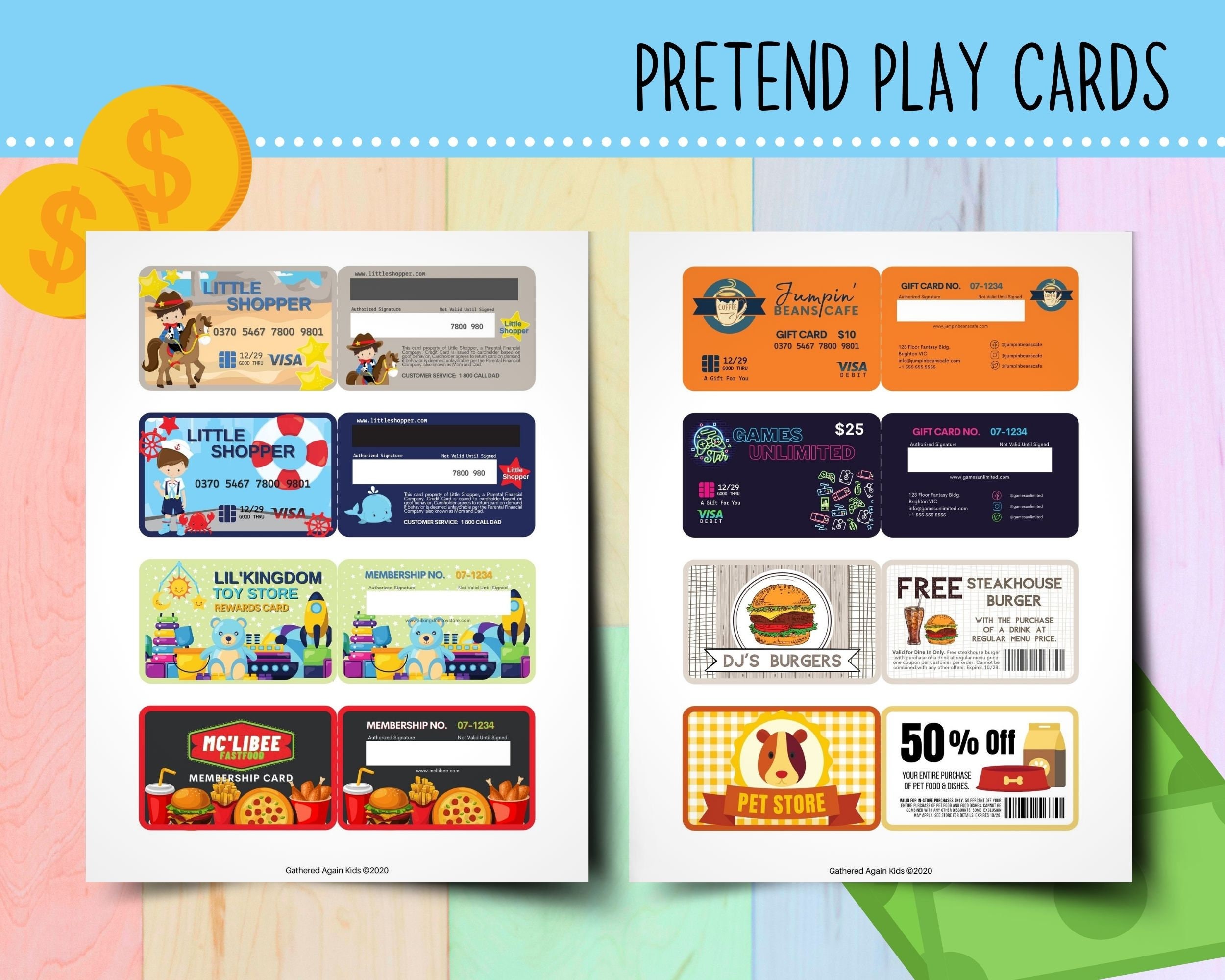 Pretend Play Cards for Kids | Fake Credit Cards for Kids | Play Money ...