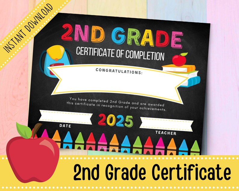 Printable 2nd Grade Graduation Certificate 2025 | Chalkboard Graduation ...