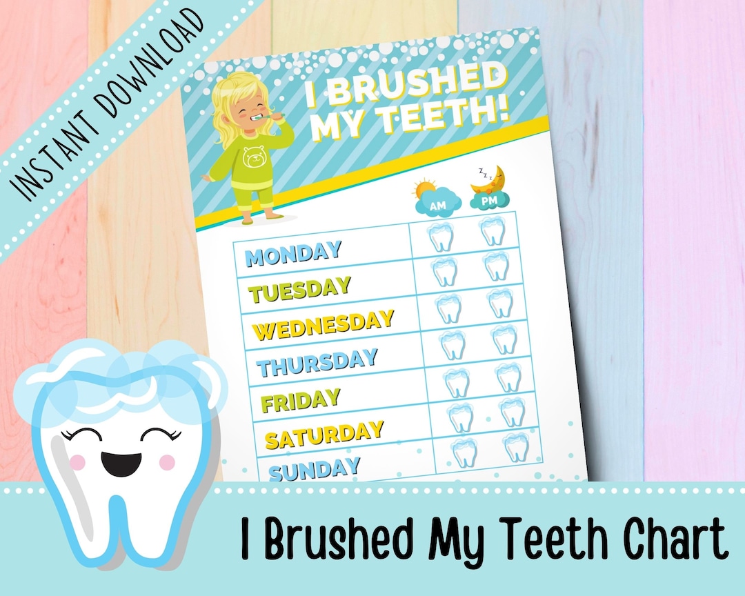 Teeth Brushing Chart for Girls | Brush Teeth Reminder | Sticker Reward ...