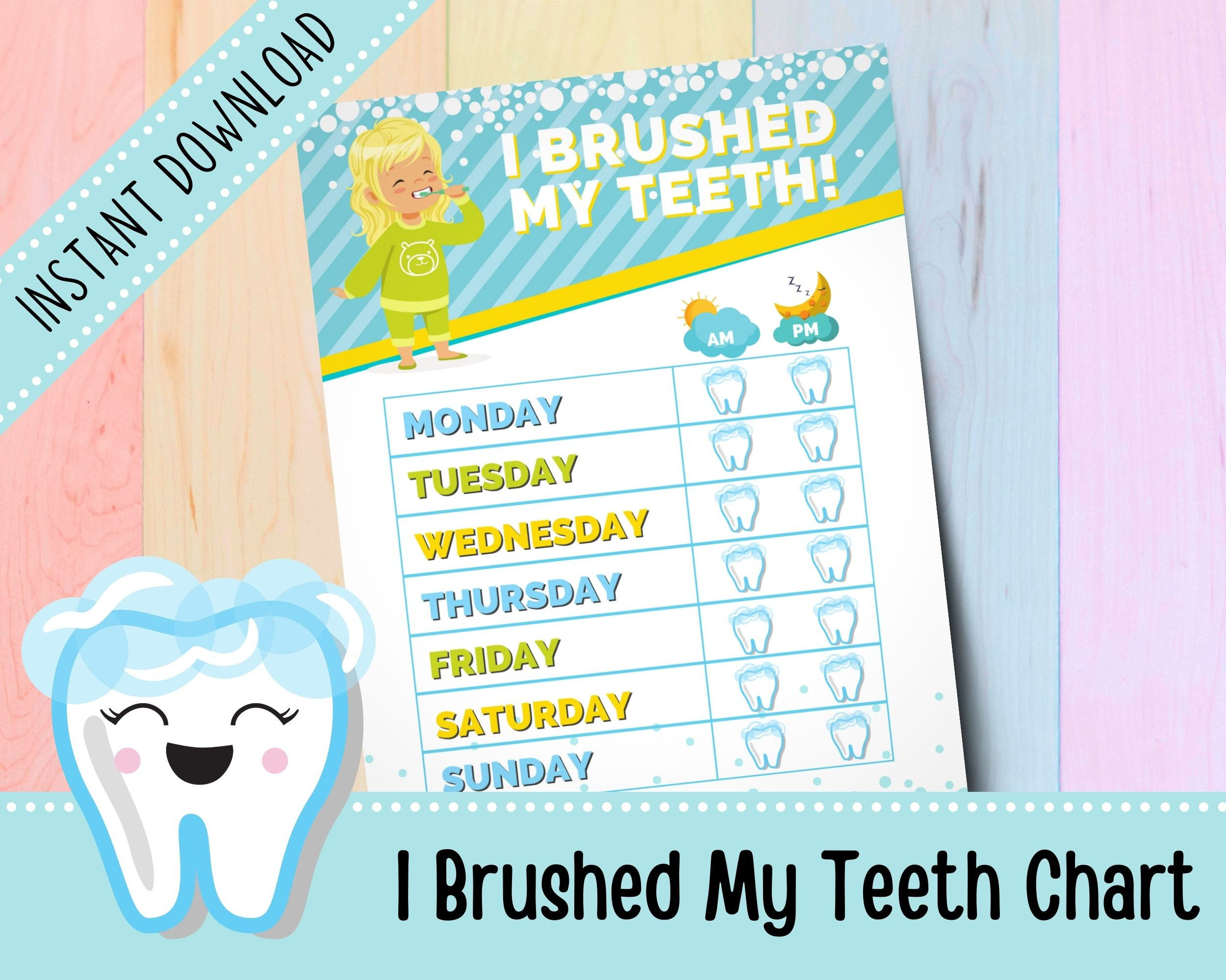 Teeth Brushing Chart for Girls | Brush Teeth Reminder | Sticker Reward ...