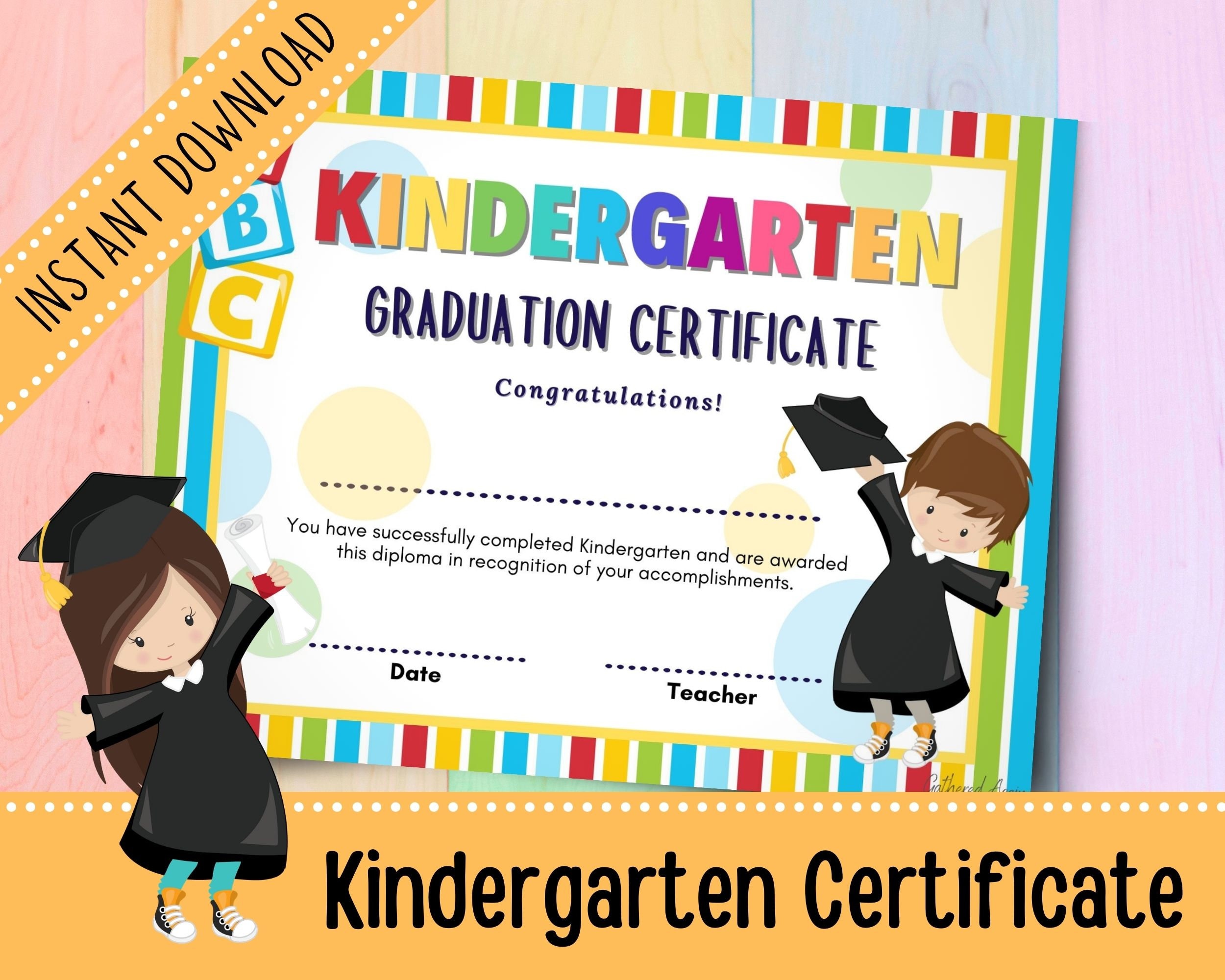 Rainbow Kindergarten Graduation Certificate | Kindergarten Diploma for ...