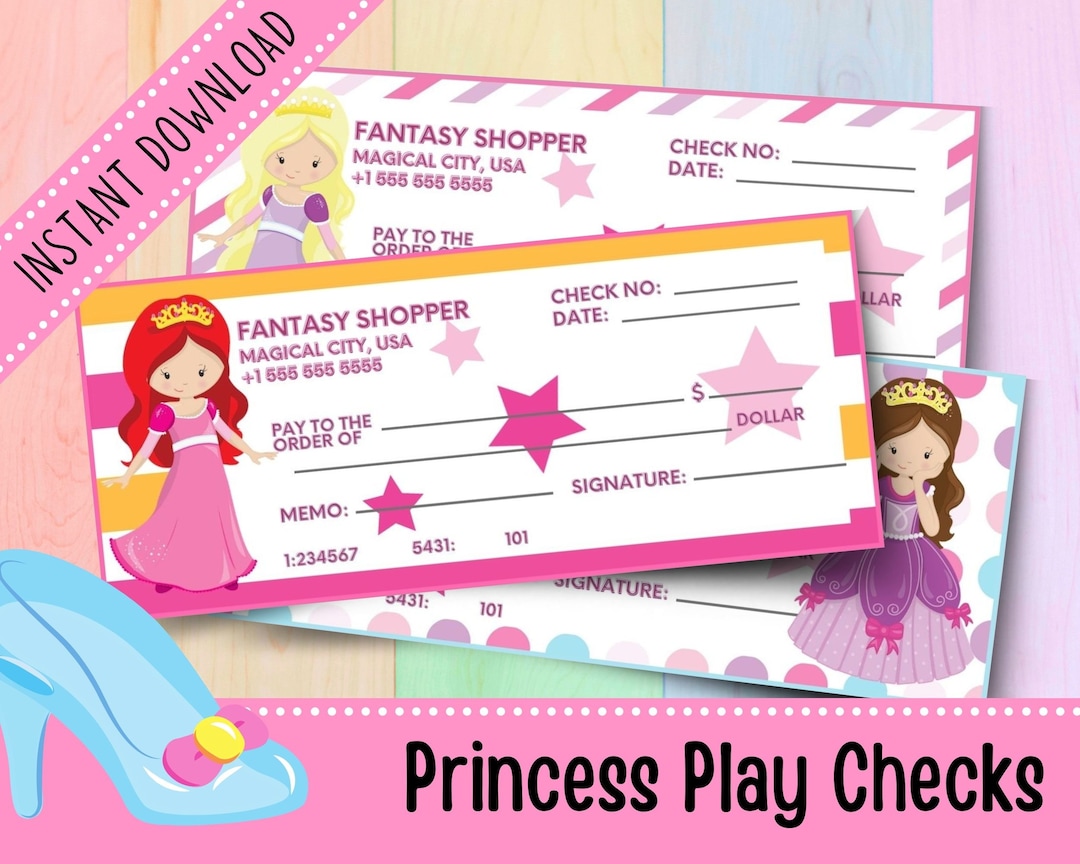 Princess Play Checks for Kids | Money Math | Play Money | Kindergarten ...