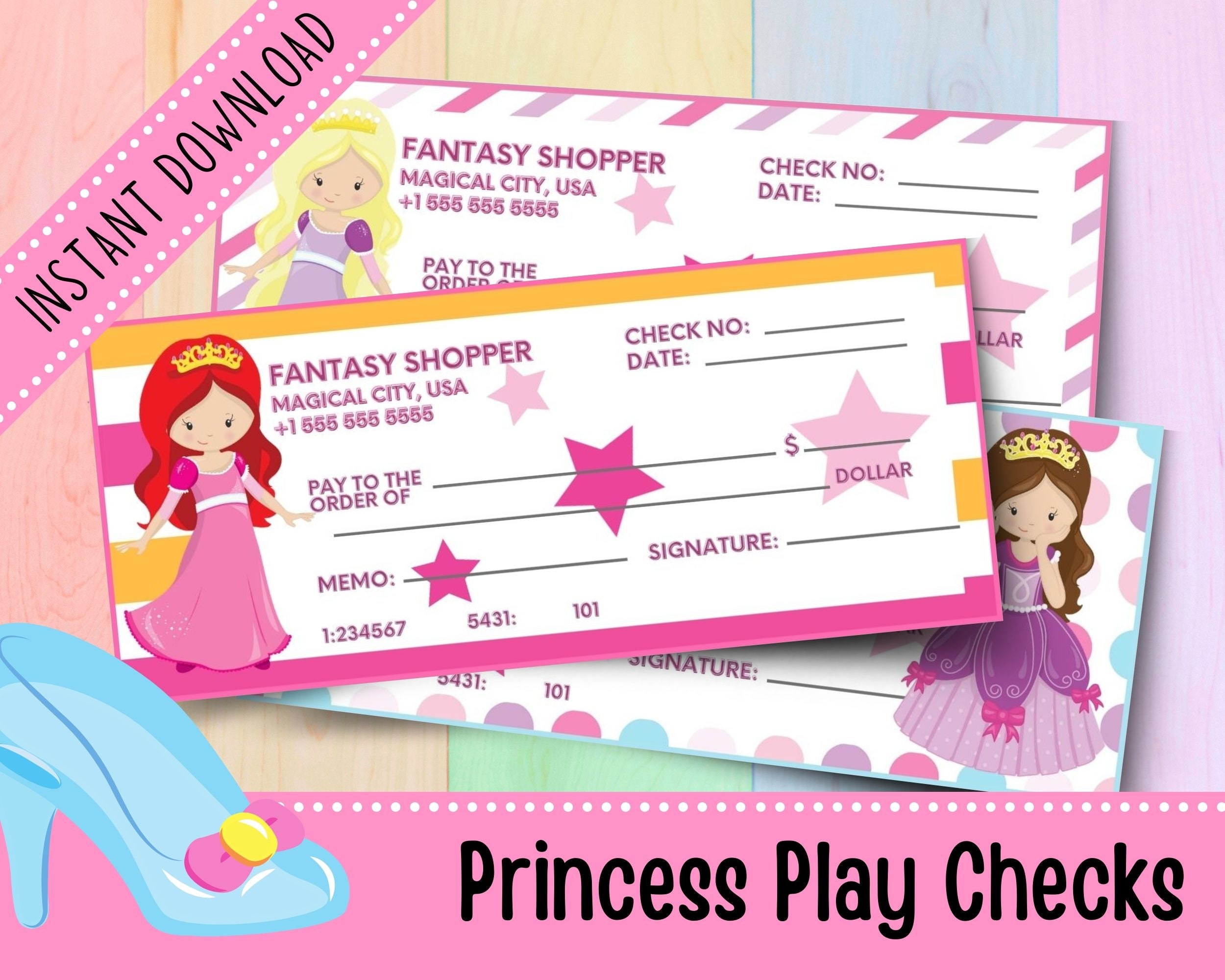 Princess Play Checks for Kids | Money Math | Play Money | Kindergarten ...