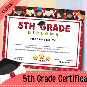 Printable 5th Grade Graduation Certificate 2023 Star Student Graduation ...