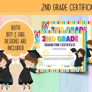 Rainbow 2nd Grade Graduation Certificate | 2nd Grade Diploma for Kids ...