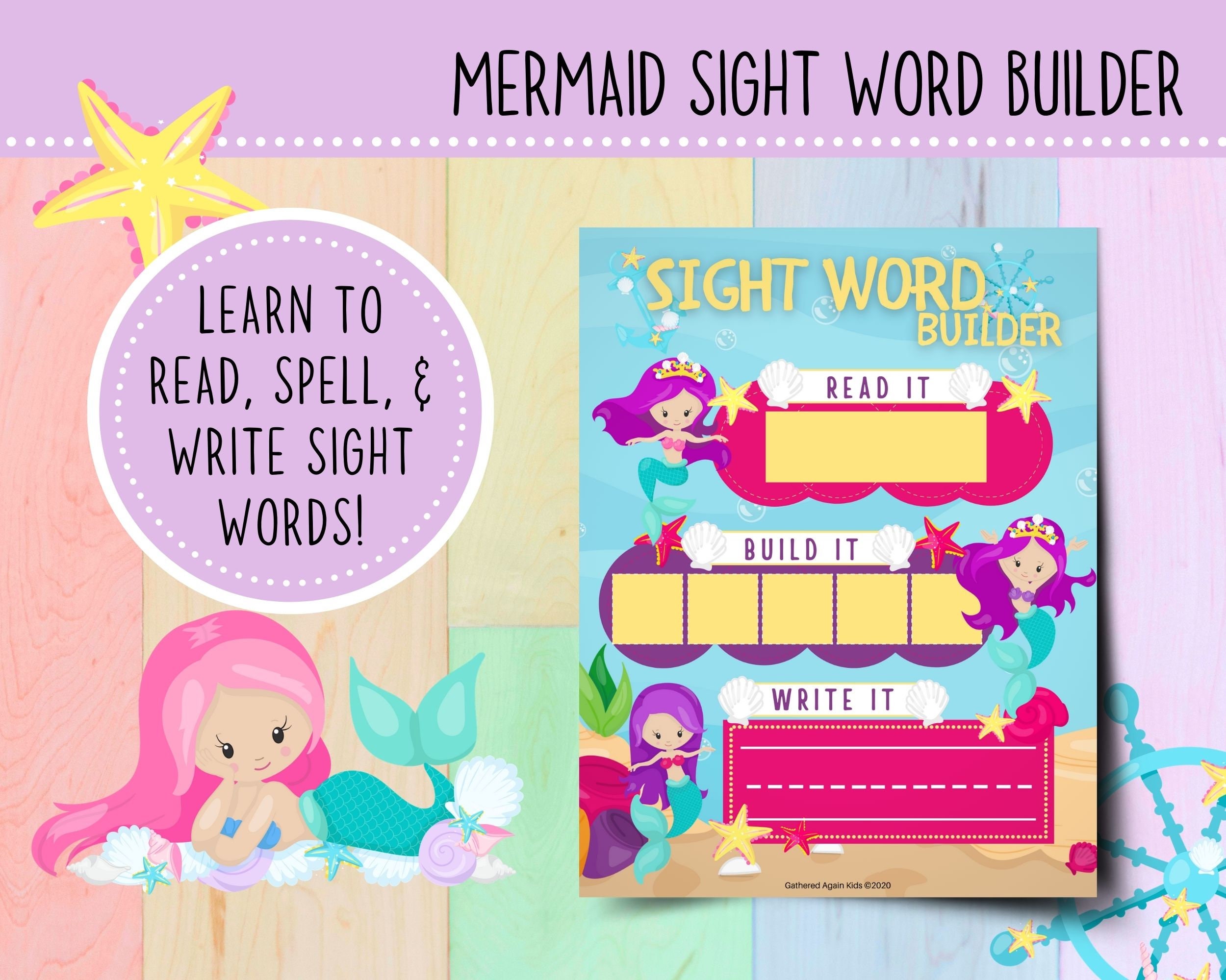 Mermaid Sight Word Builder Learn to Read Learning Activities for Kids ...