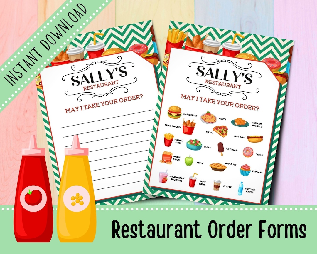 Sally's Restaurant Order Forms | Play Restaurant | Fast Food ...
