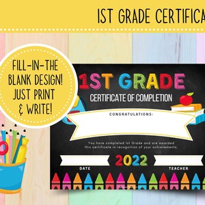 Printable 1st Grade Graduation Certificate 2022 Chalkboard - Etsy