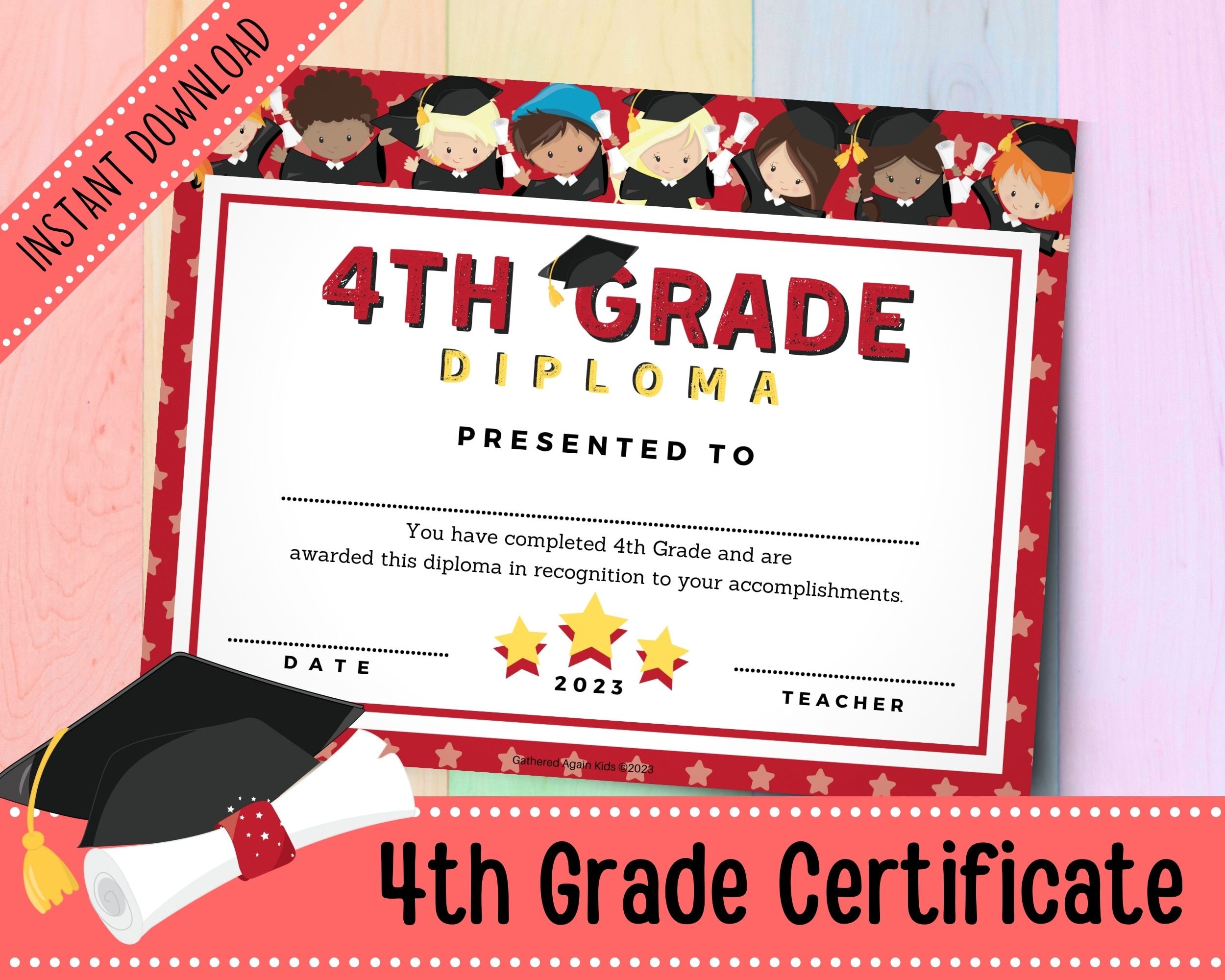 Certificado de graduación de 4to grado imprimible 2023 / - Etsy México