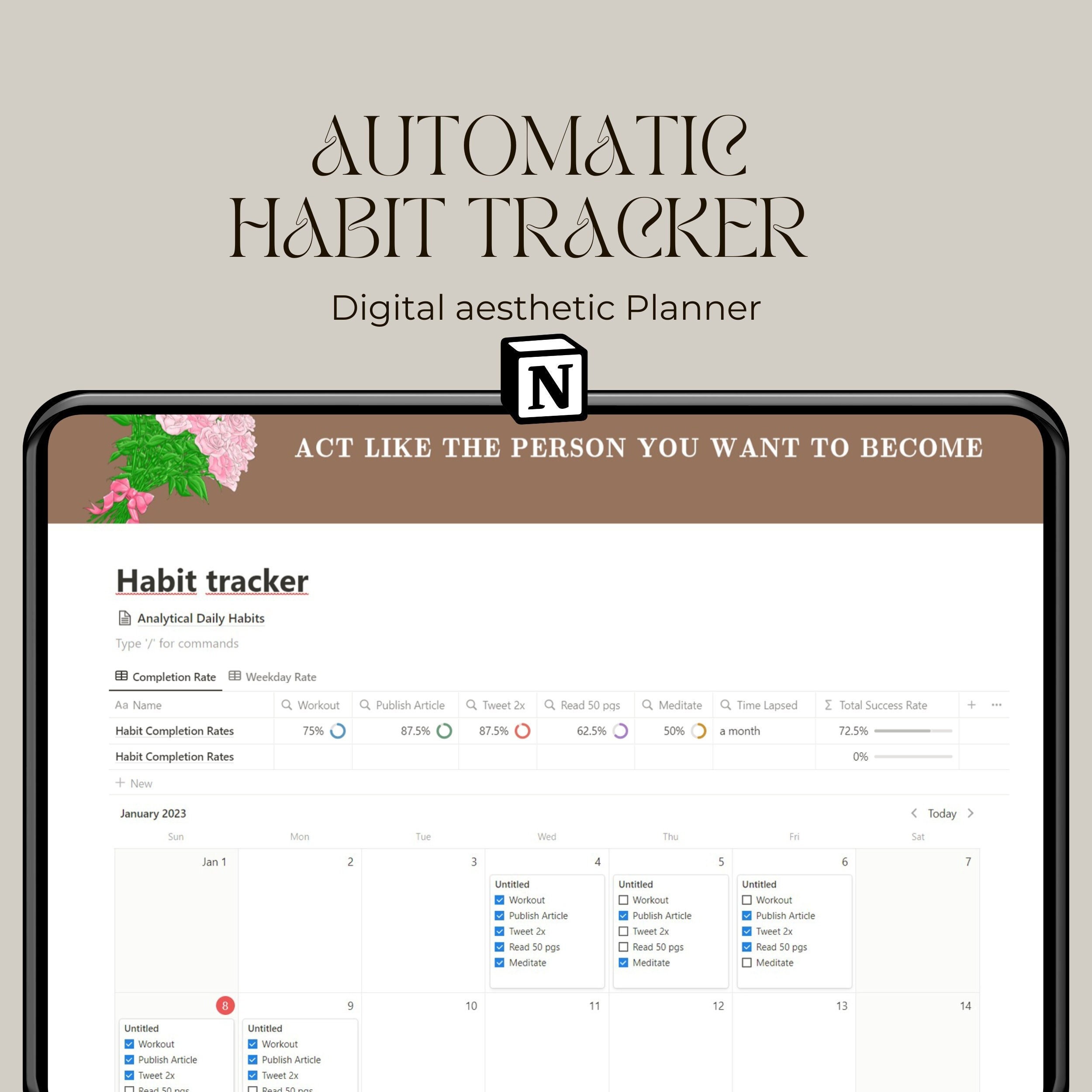 Aesthetic Habit Tracker Notion Template|notion Habit Tracker | Habit ...