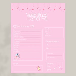 Valentine's Day Secret Pal | Questionnaire | Printable Valentines Day ...