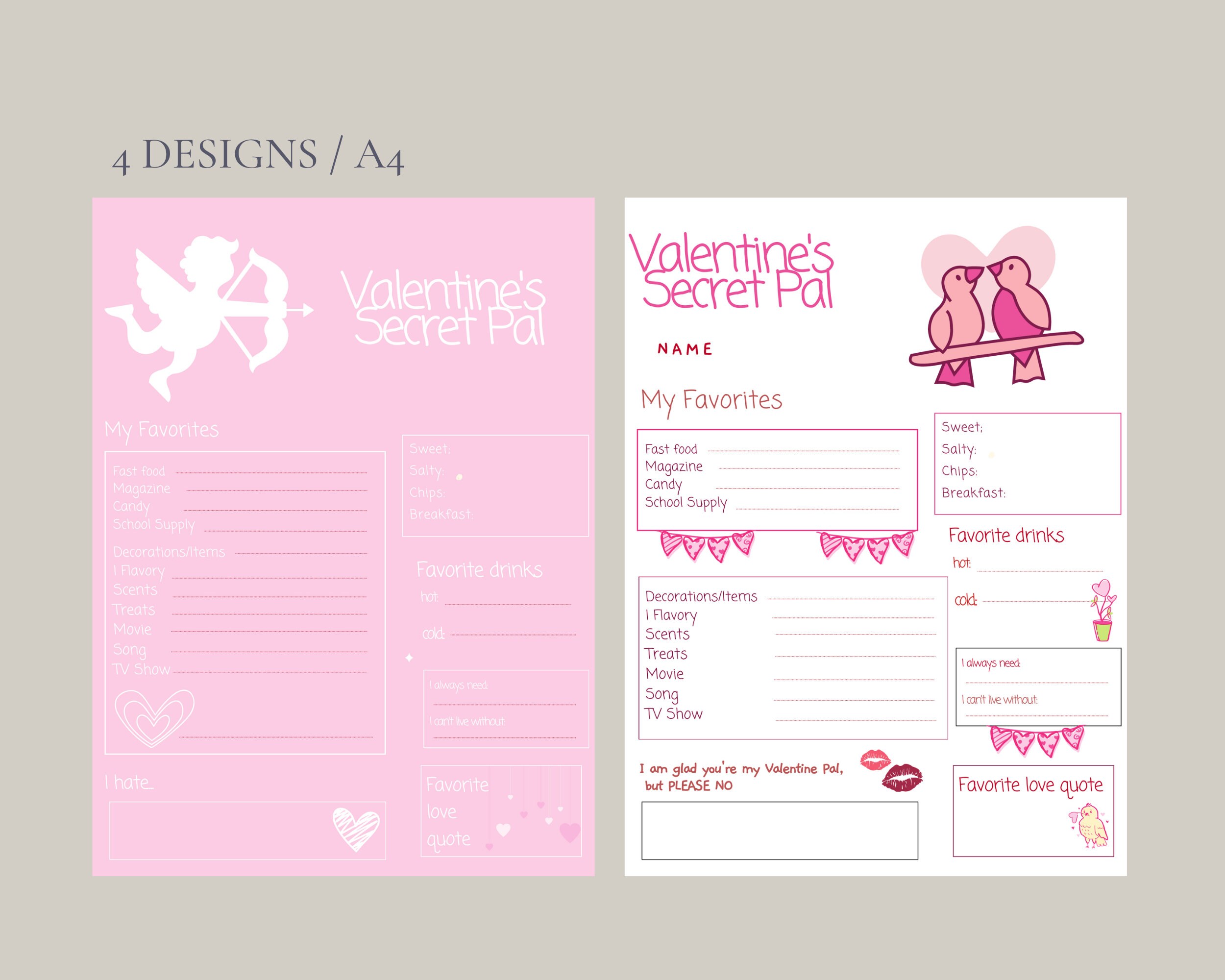 Valentine's Day Secret Pal | Questionnaire | Printable Valentines Day ...