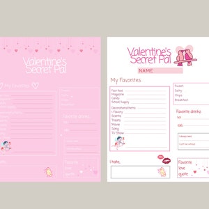 Valentine's Day Secret Pal | Questionnaire | Printable Valentines Day ...