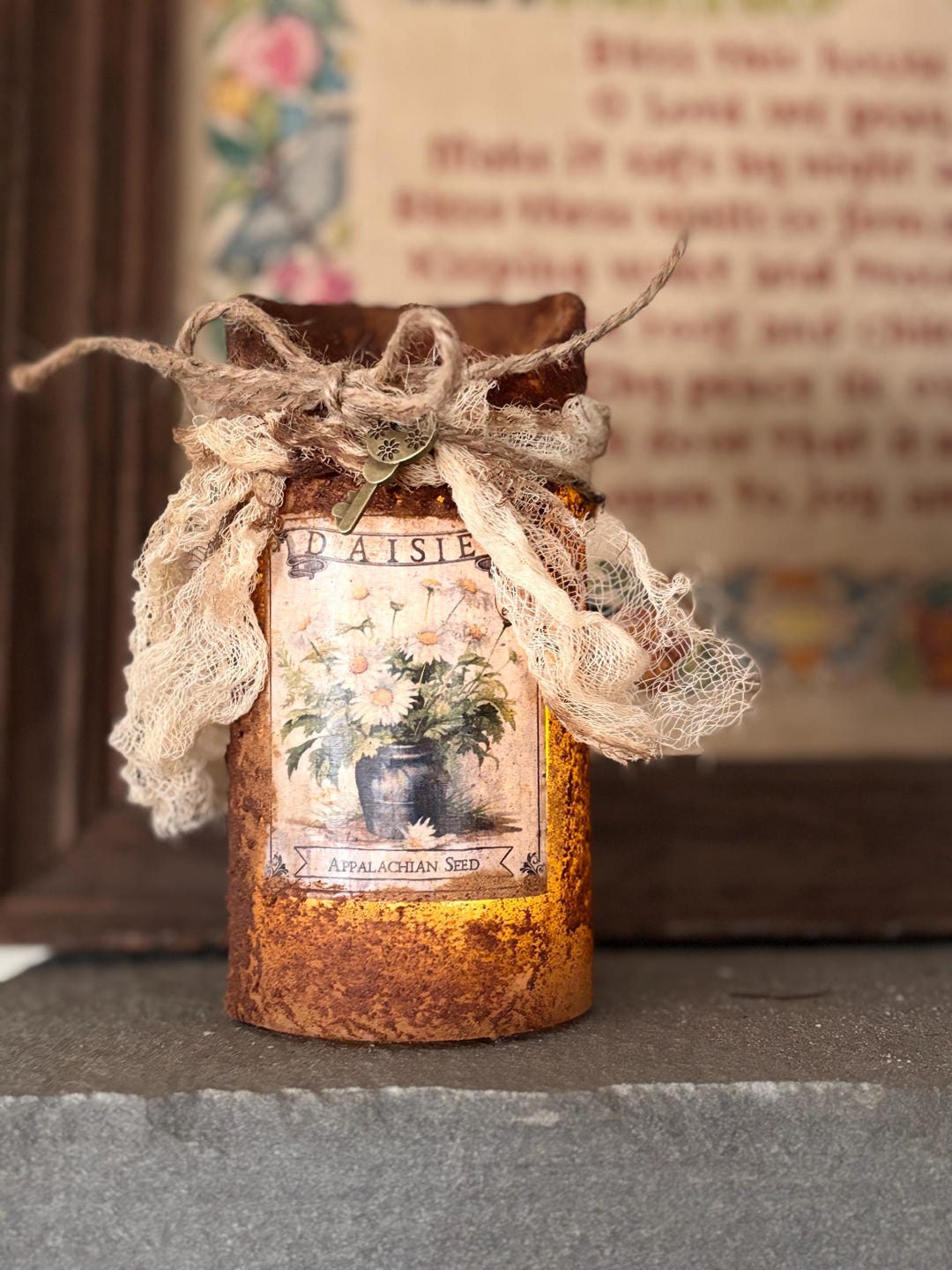 Primitive Summer Grubby Pillar Candle, Battery Operated Primitive ...