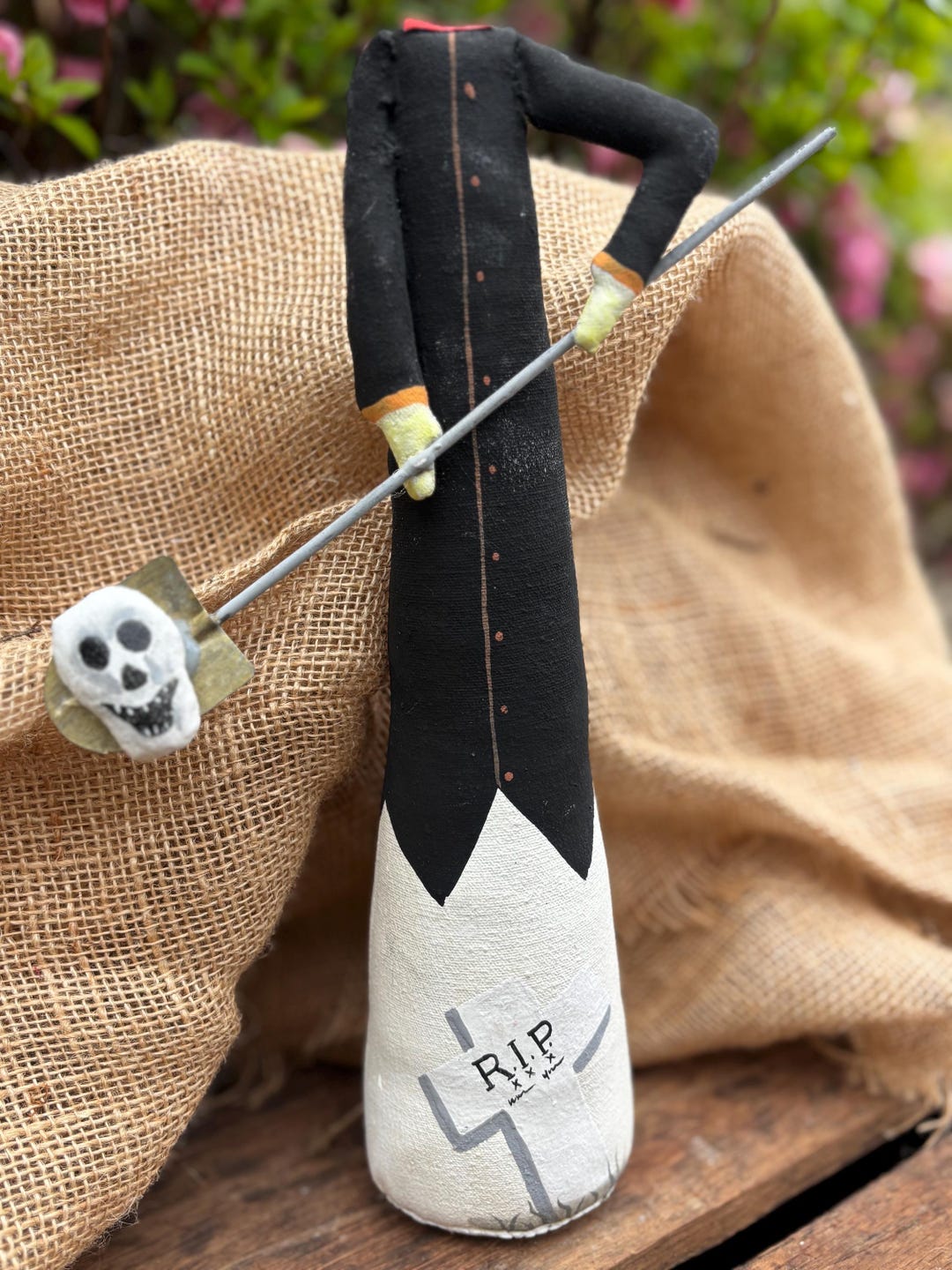 Folk Art Halloween Reaper Skeleton, Handcrafted Primitive Halloween ...