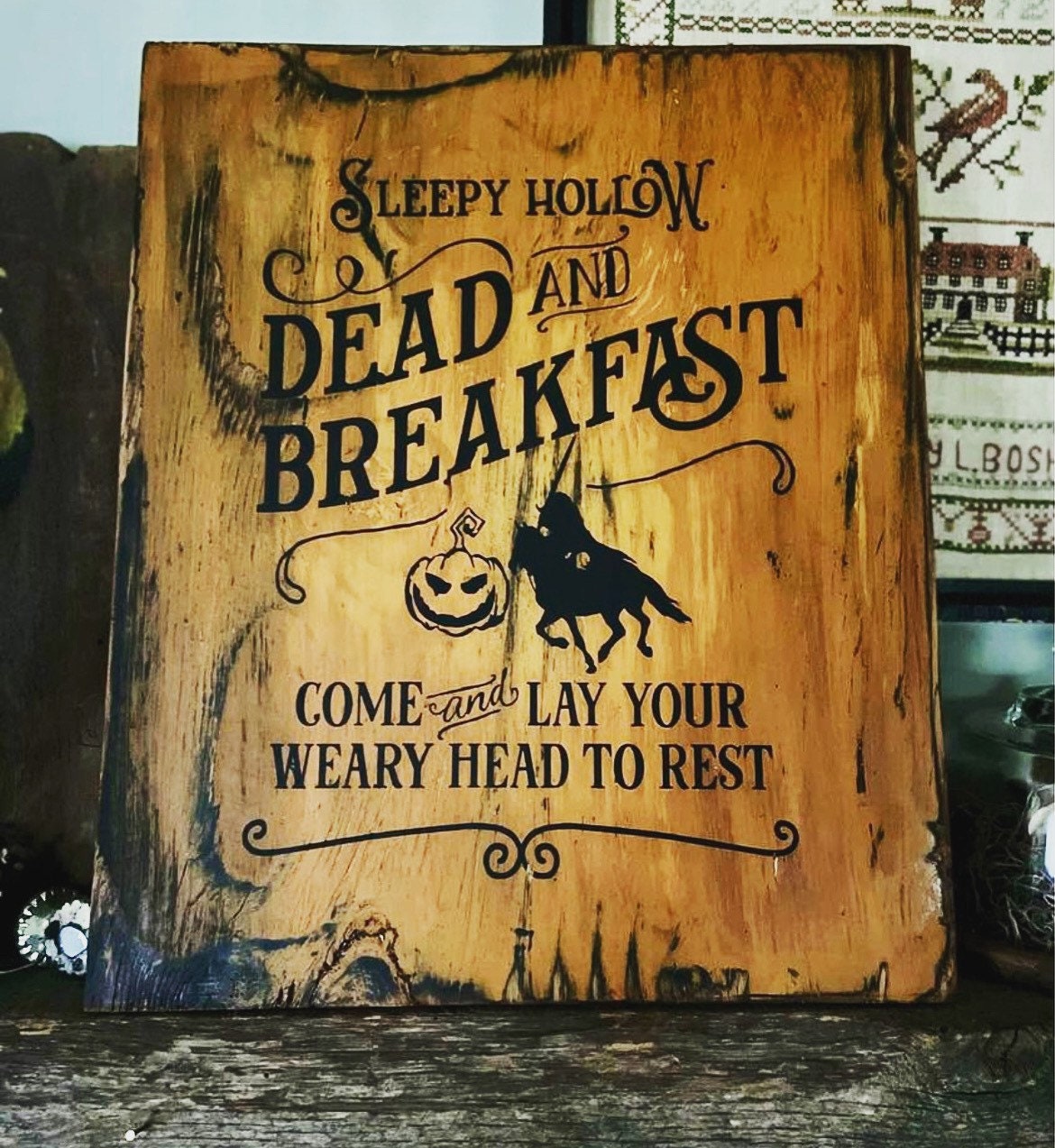 Large Wooden Rustic Halloween Sign - Sleepy Hollow - Primitive ...