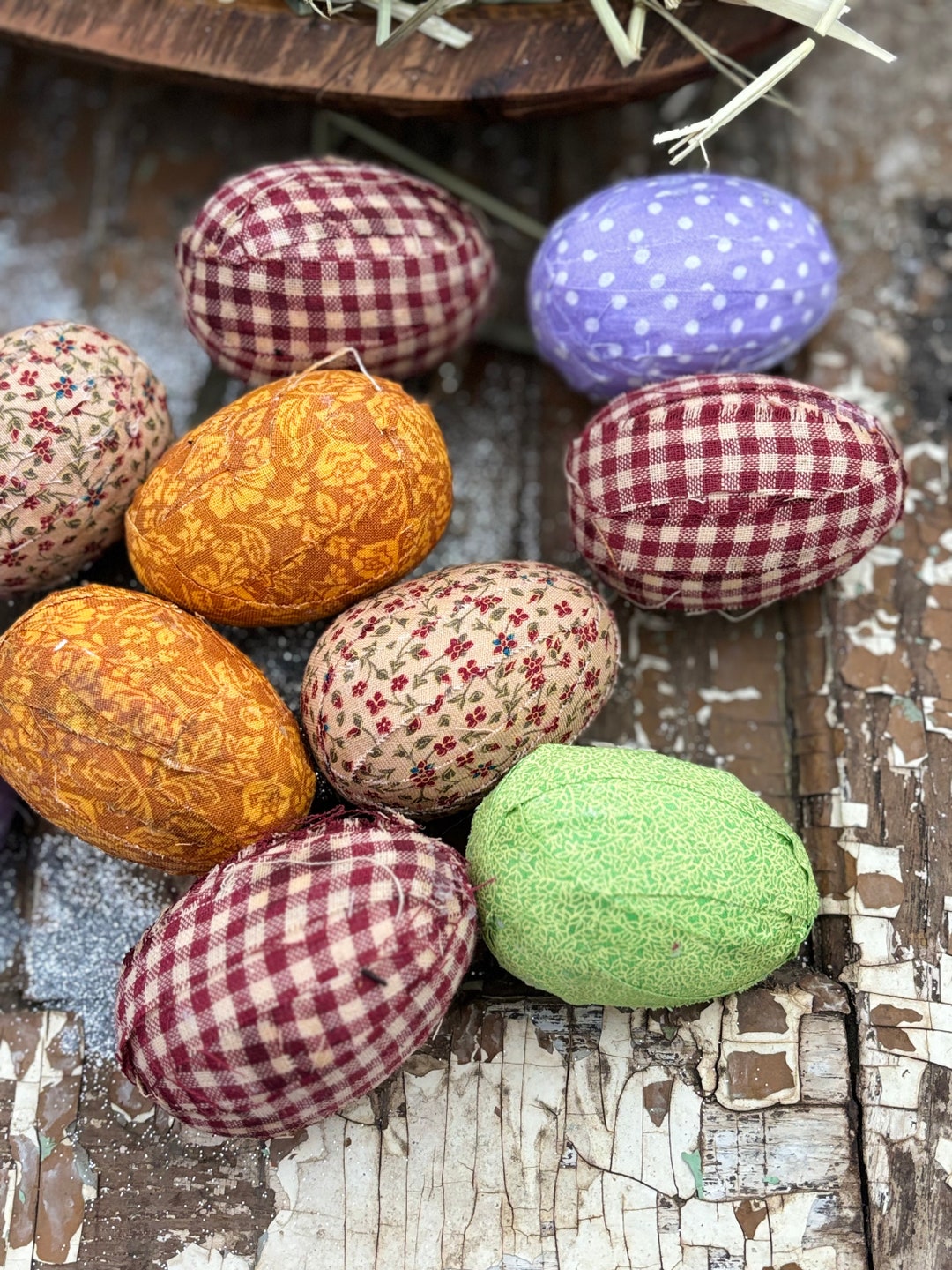 Primitive Farmhouse Fabric Wrapped Easter Eggs~easter Egg Bowl Fillers ...