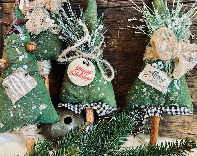 Handmade Rustic Christmas Tree Poke, Primitive Bowl Filler, Holiday ...