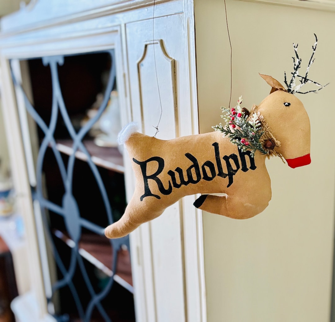 Primitive Rudolph Christmas Reindeer Reindeer Hanging Ornament Winter ...