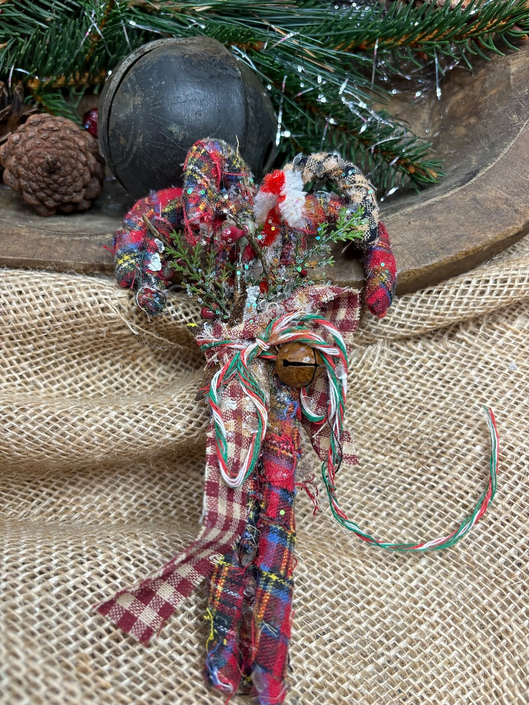 Primitive Homespun Candy Cane Bundles, Country Christmas Home Decor ...