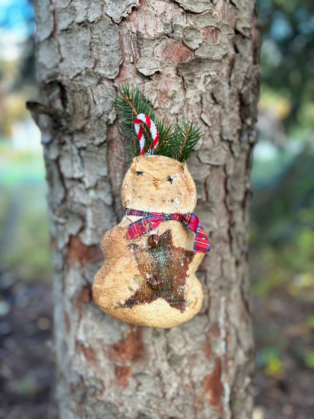 Primitive Winter Snowman Pocket Ornament, Primtive Handmade Snowman ...