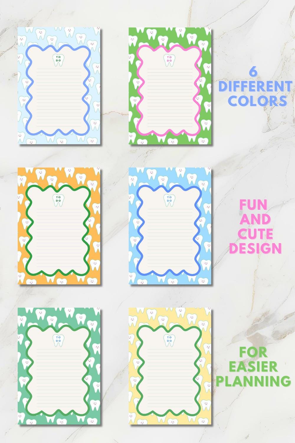 Cute Tooth To-do List | 6 Colors | Printable | A4 & A5 Digital Planner ...
