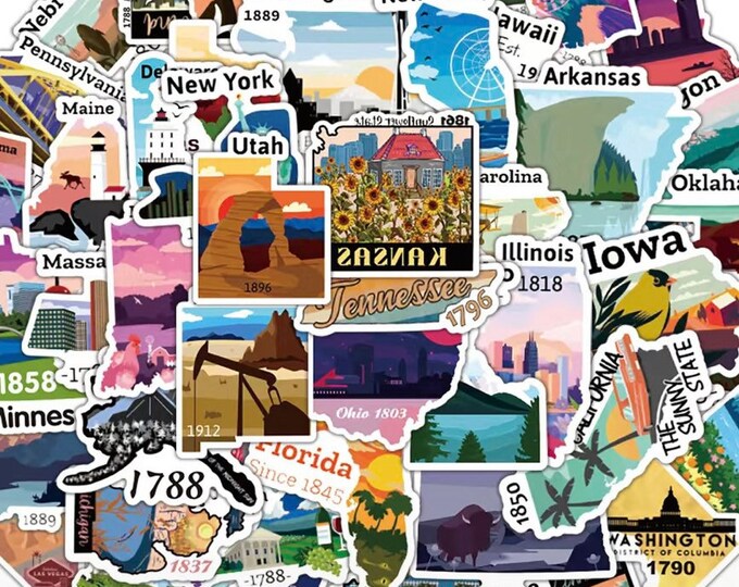 50 USA Map, States Sticker Self Adhesive US State Sticker for ...