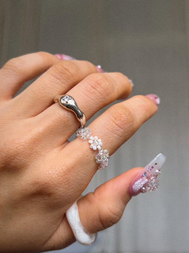 Ribbon Bow Beaded Rings| Coquette Rings| Stackable Rings| Gifts for Her ...