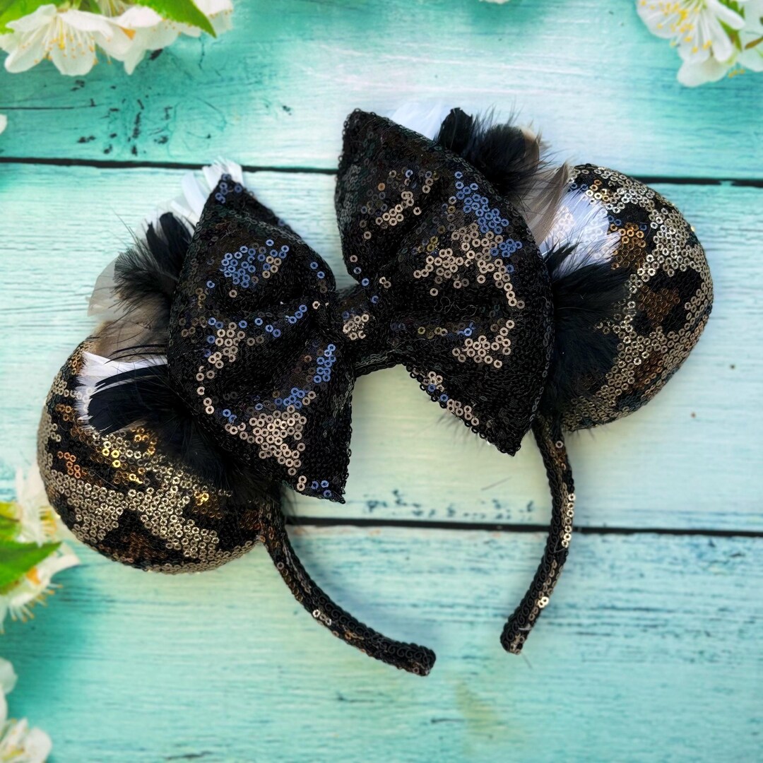 Animal Kingdom Style Mouse Ear Headband With Black Sequin Bow Sequin ...